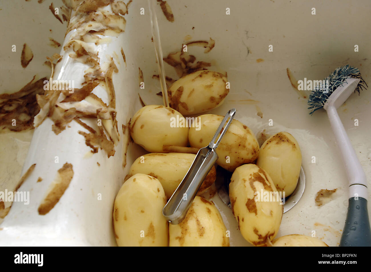 Food preparation: From raw potatoes to mashed potatoes. (part of a ...