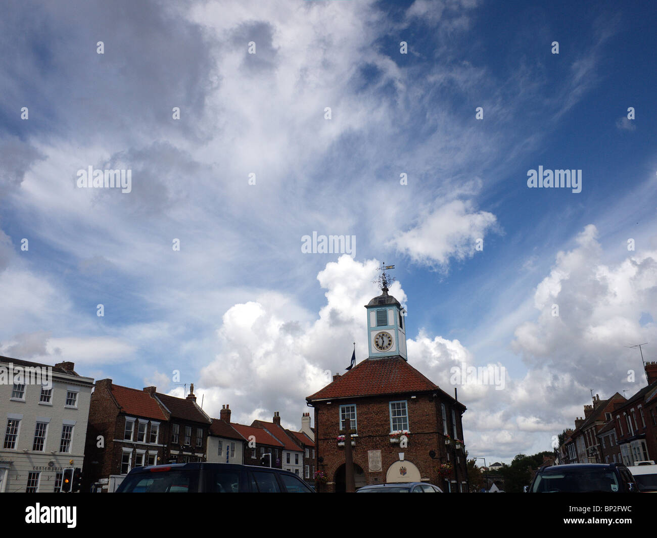Yarm Yown Hall skyline with a summer sky with cumulus clouds Stock ...