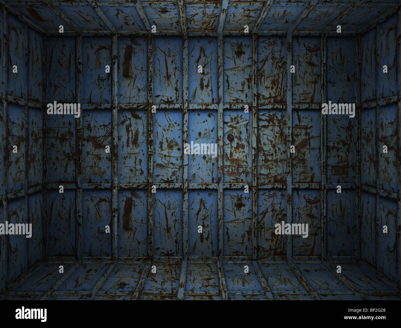 Interior scene of grungy and scratched metal room Stock Photo - Alamy