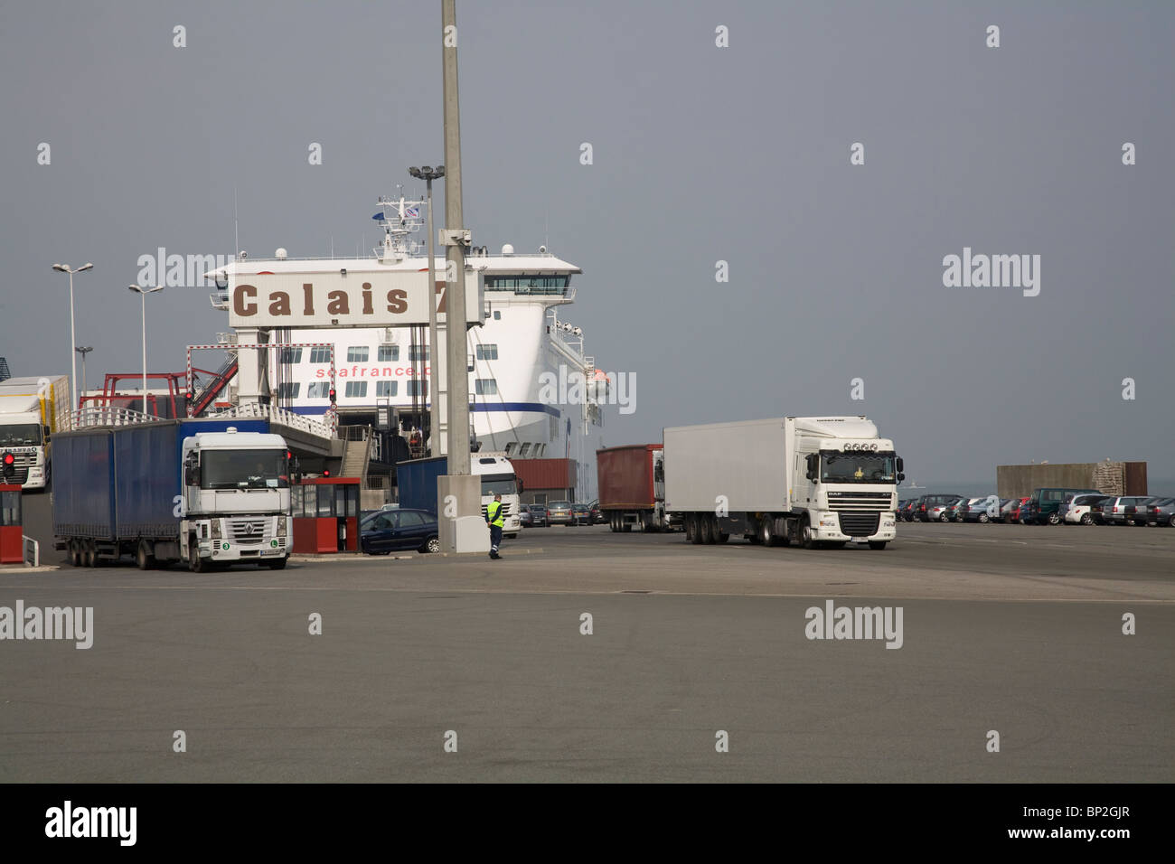 Calais France Europe EU Lorries disembarking from a Sea France Ferry in ...
