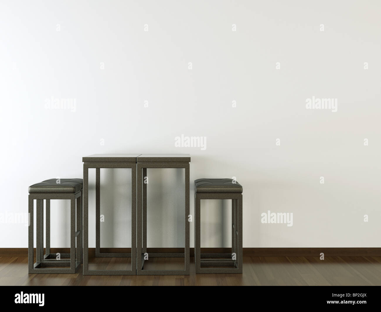 interior design black table and stools on white wall with copy space ...