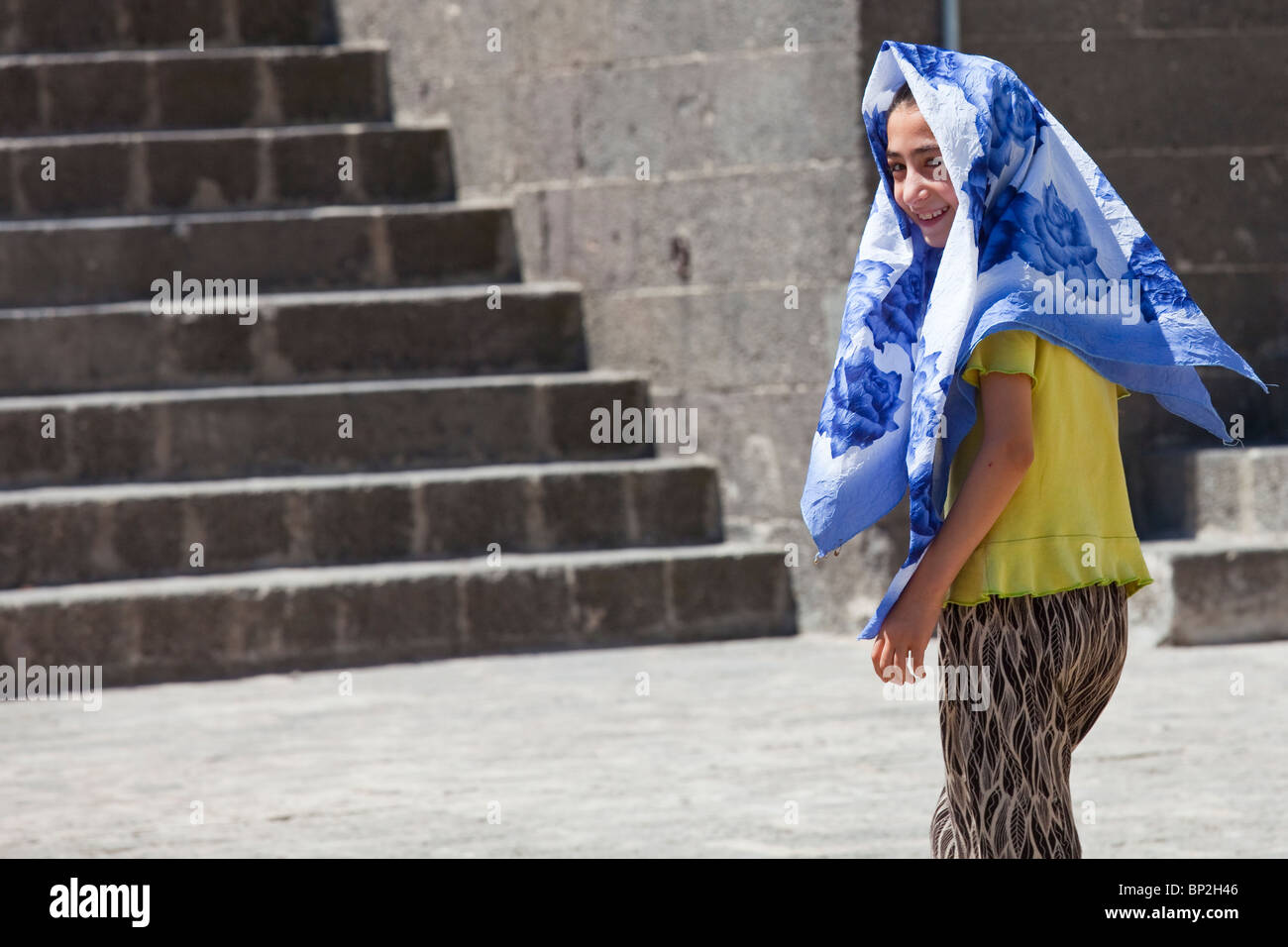 Young muslim girl at a mosque in the old city in Diyarbakir, Eastern ...