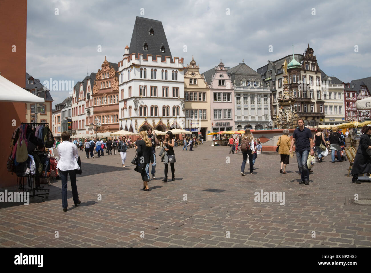 Trier Germany Europe EU View across the busy Hauptmarkt in the centre ...