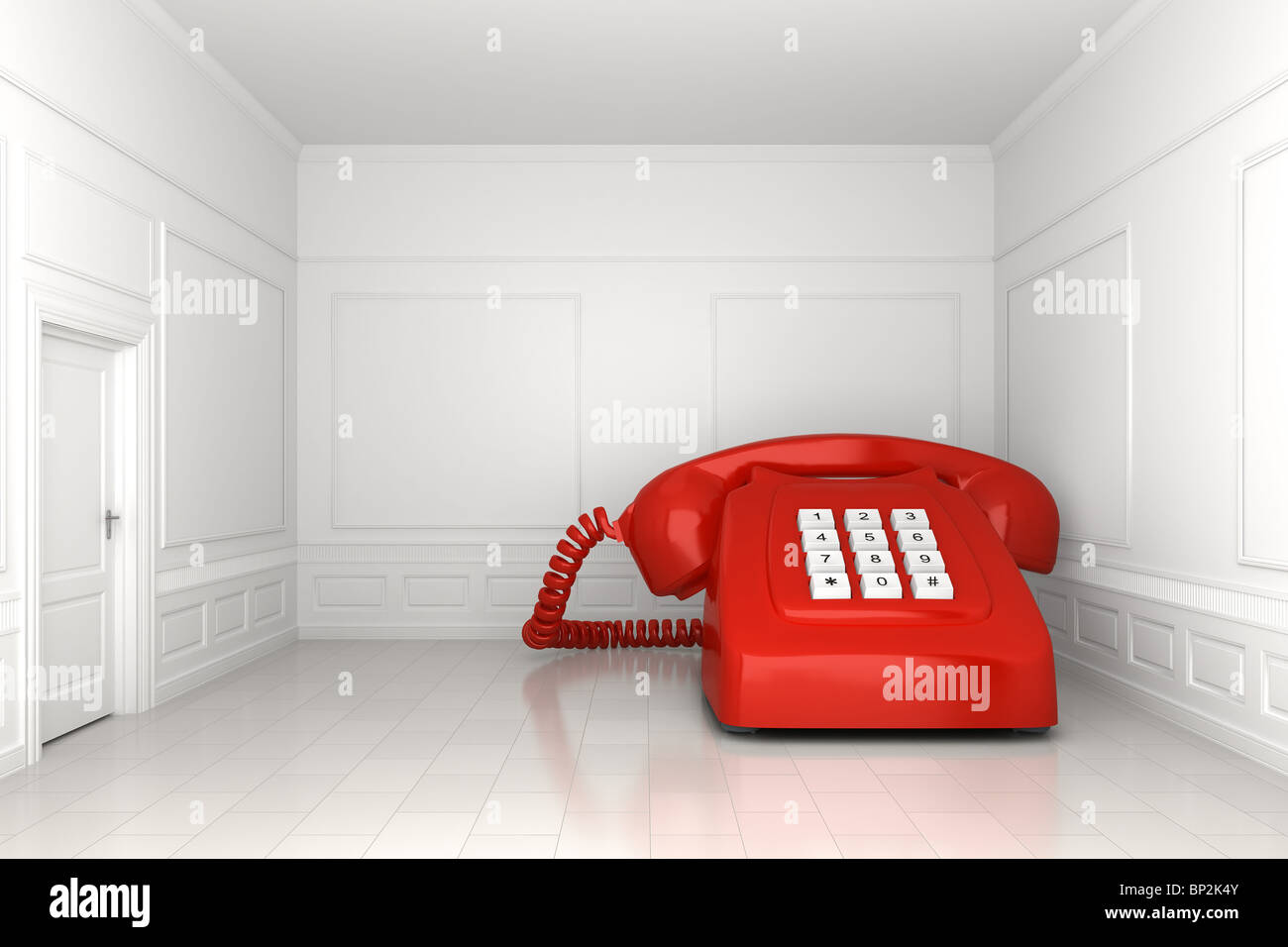 A very big red phone in an empty white room Stock Photo - Alamy