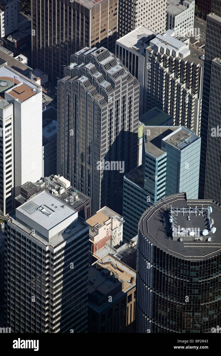 aerial view above skyscraper rooftops San Francisco California Stock ...