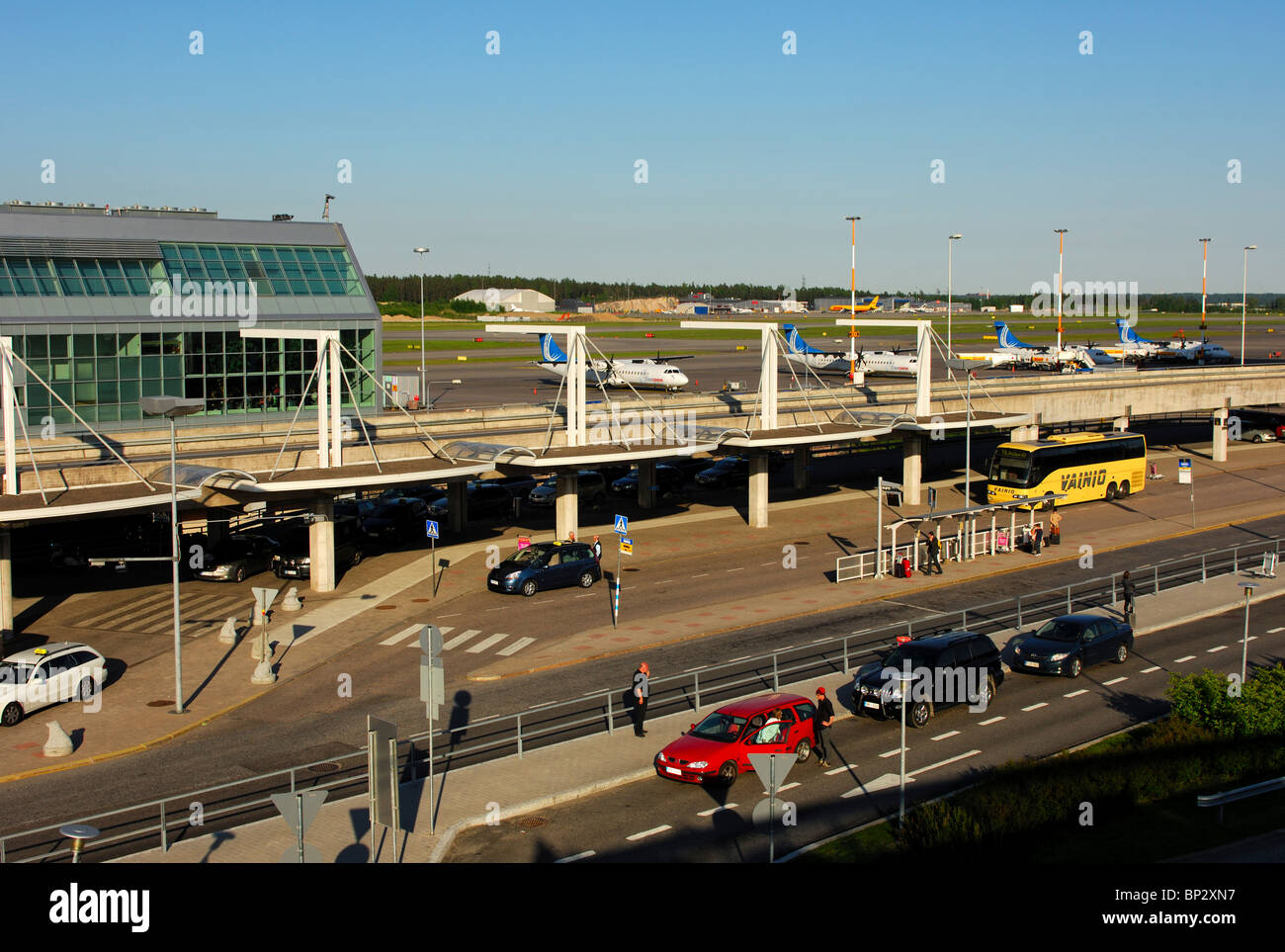 Bus and taxi station at the Helsinki-Vantaa Airport, Helsinki, Finland ...