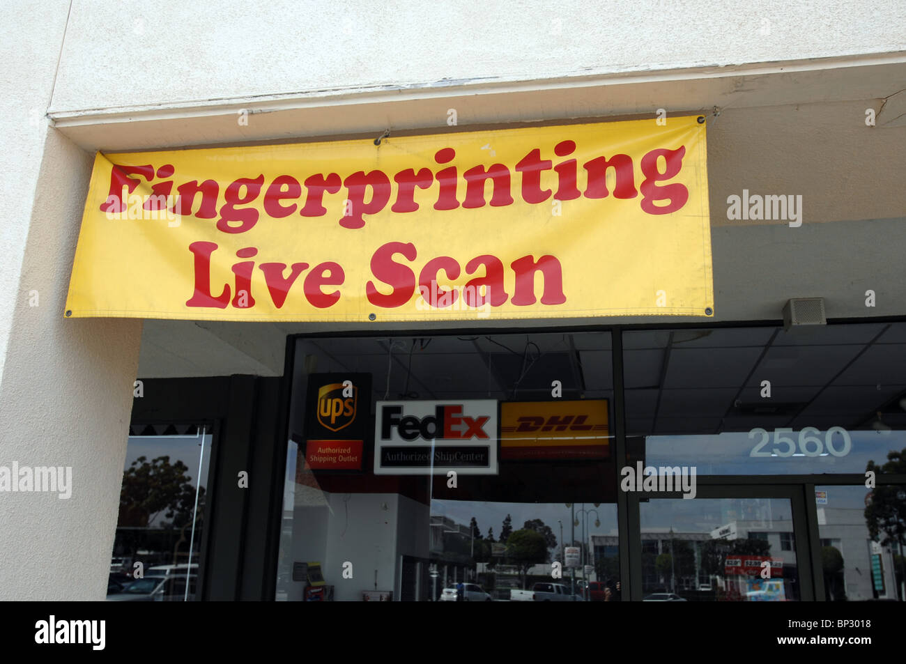 Fingerprinting - Live Scan sign posted at a mailbox and postal annex ...