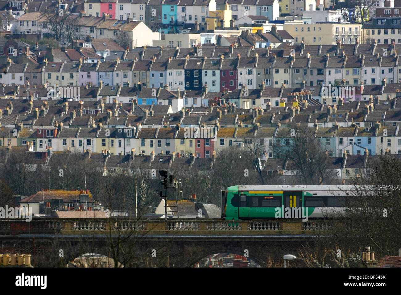 A train crosses a viaduct in Brighton. Picture by James Boardman Stock ...