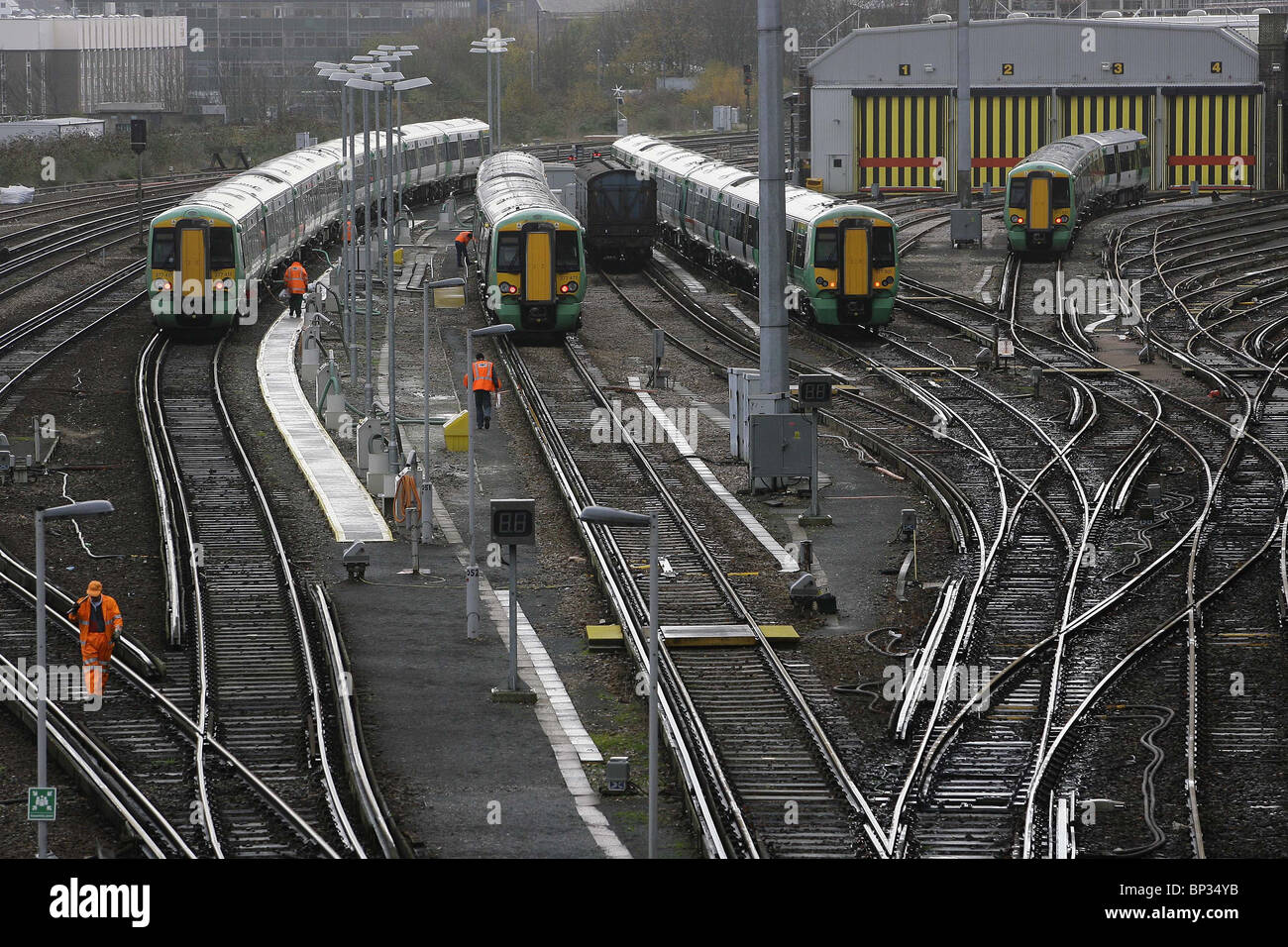 A worker is seen at a Network Rail maintenance depot outside Brighton ...
