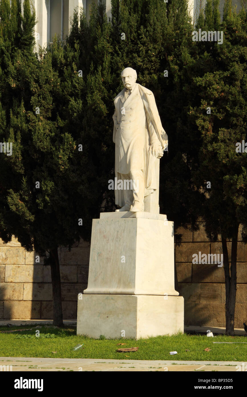 Statue of P. Vallianos, in front of National Library, Panepistimiou ...
