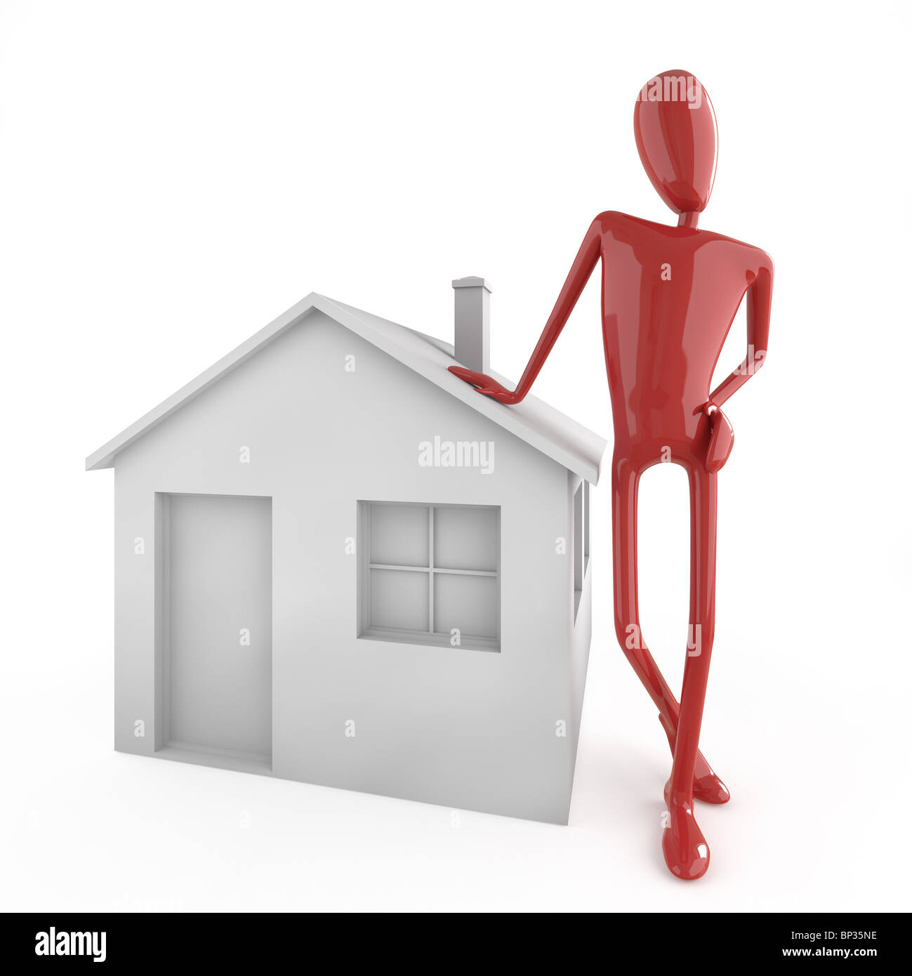 isolated dummy leaning on an house icon. This image contains clipping ...