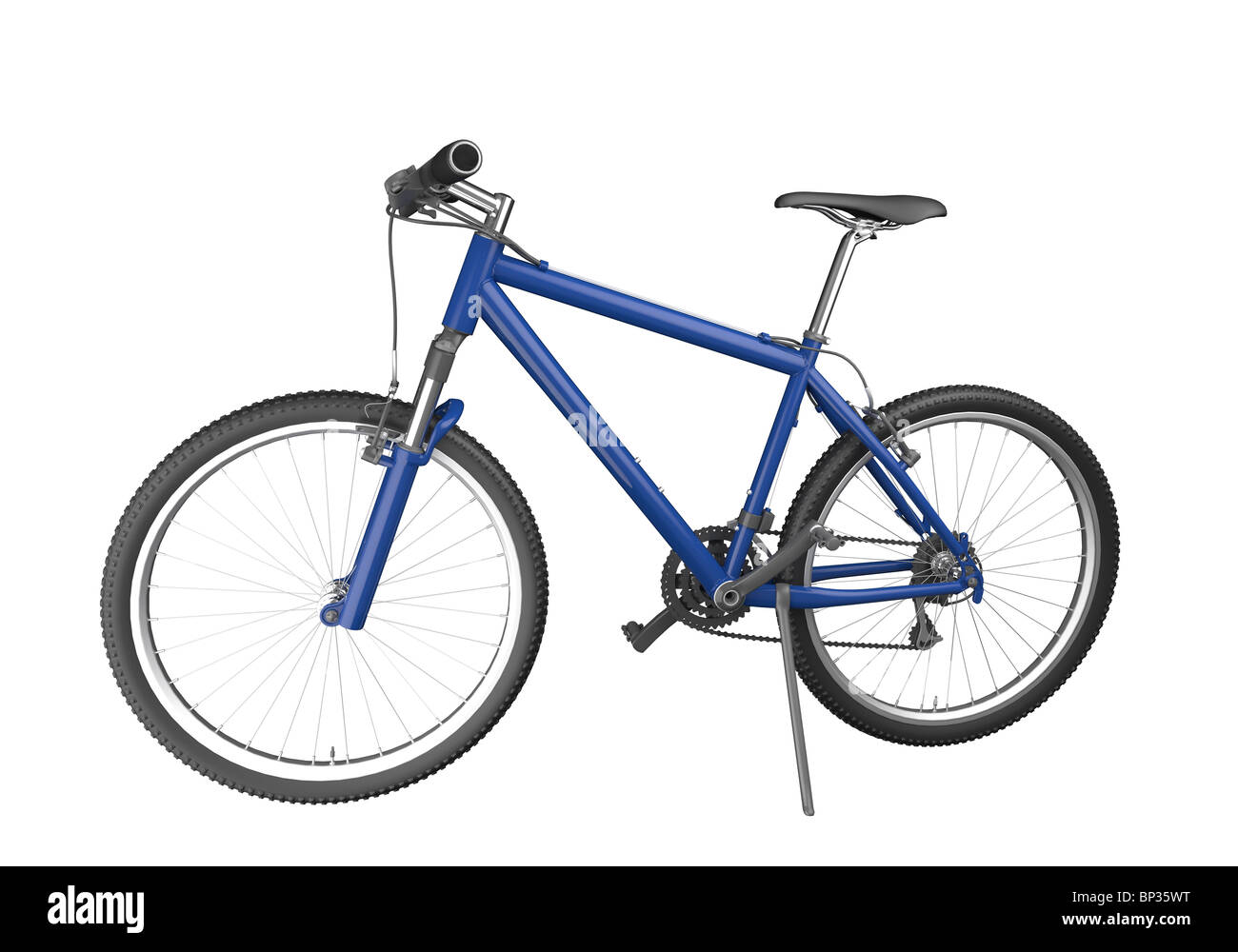 blue mountain bike isolated on white background. This image contains a ...