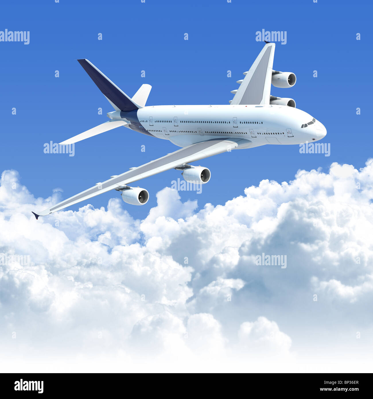 Big Jet airplane flying over a clear cloudscape Stock Photo - Alamy