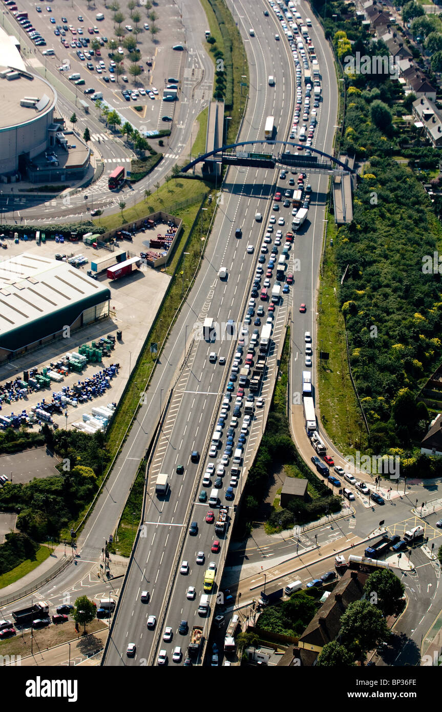 Aerial view of traffic jam on road Stock Photo - Alamy