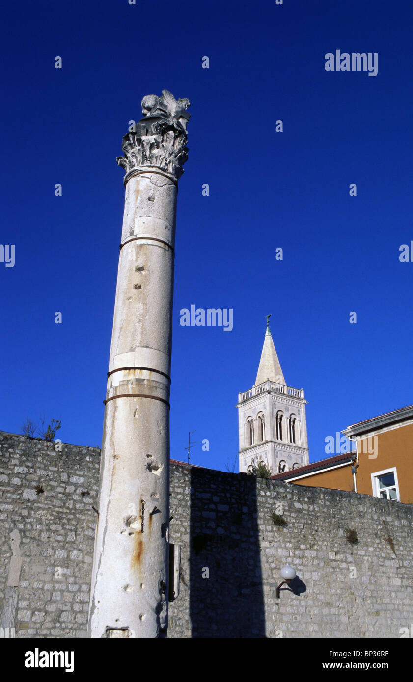 Old pillar and cathedral tower Zadar Croatia Stock Photo - Alamy