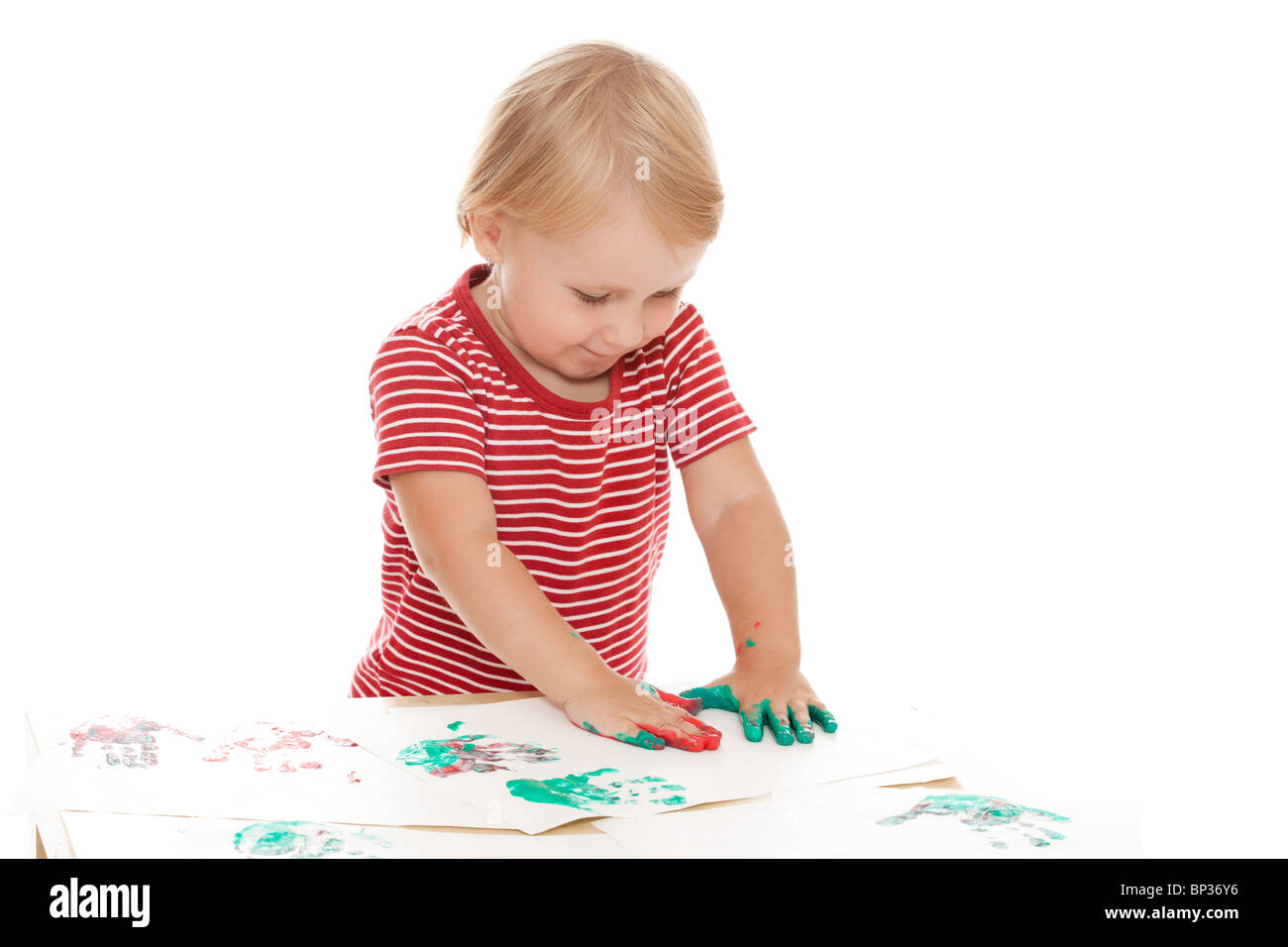 studio shot of little girl drawing with her hands Stock Photo - Alamy