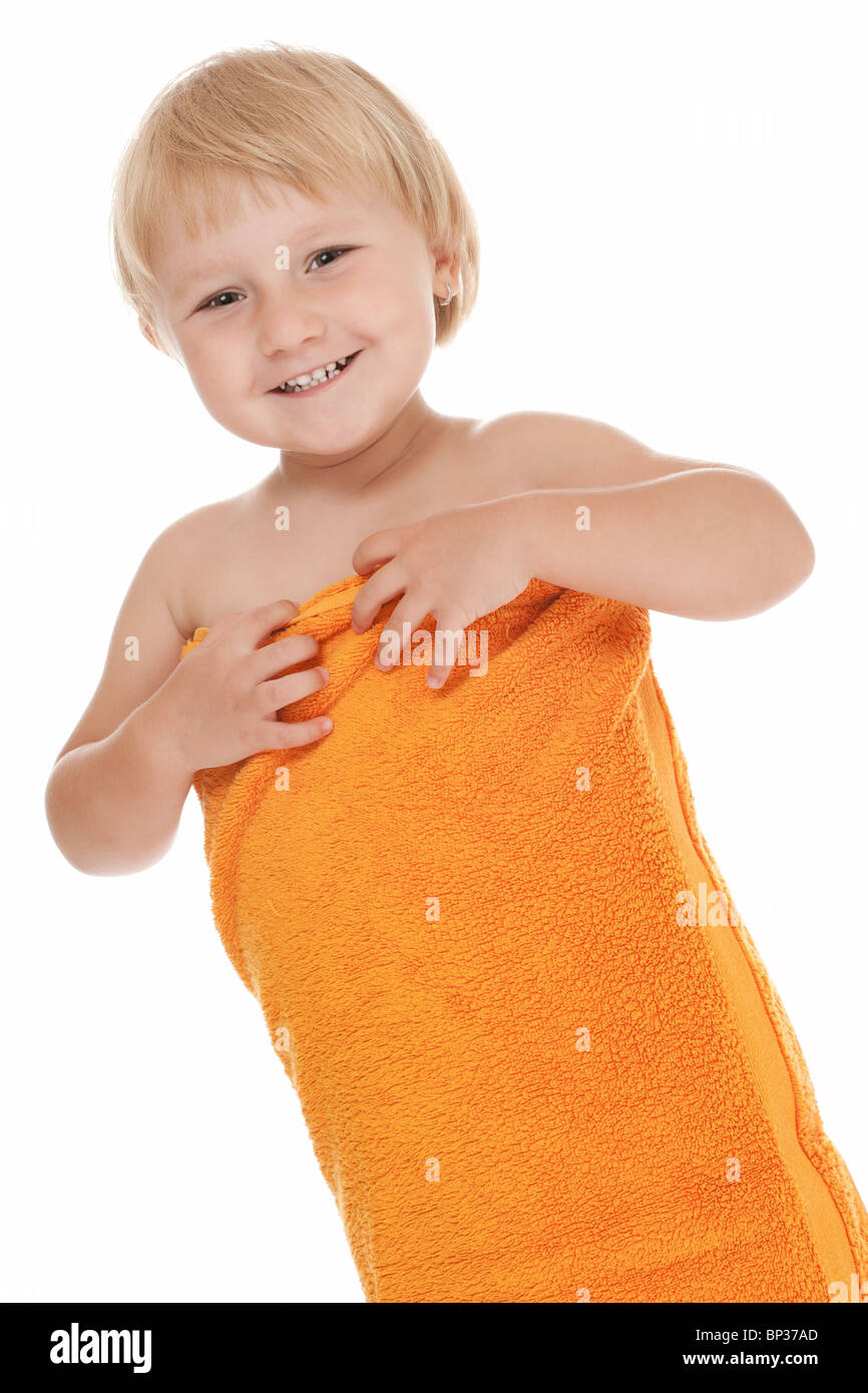 studio shot of little girl wrapped in a towel Stock Photo - Alamy