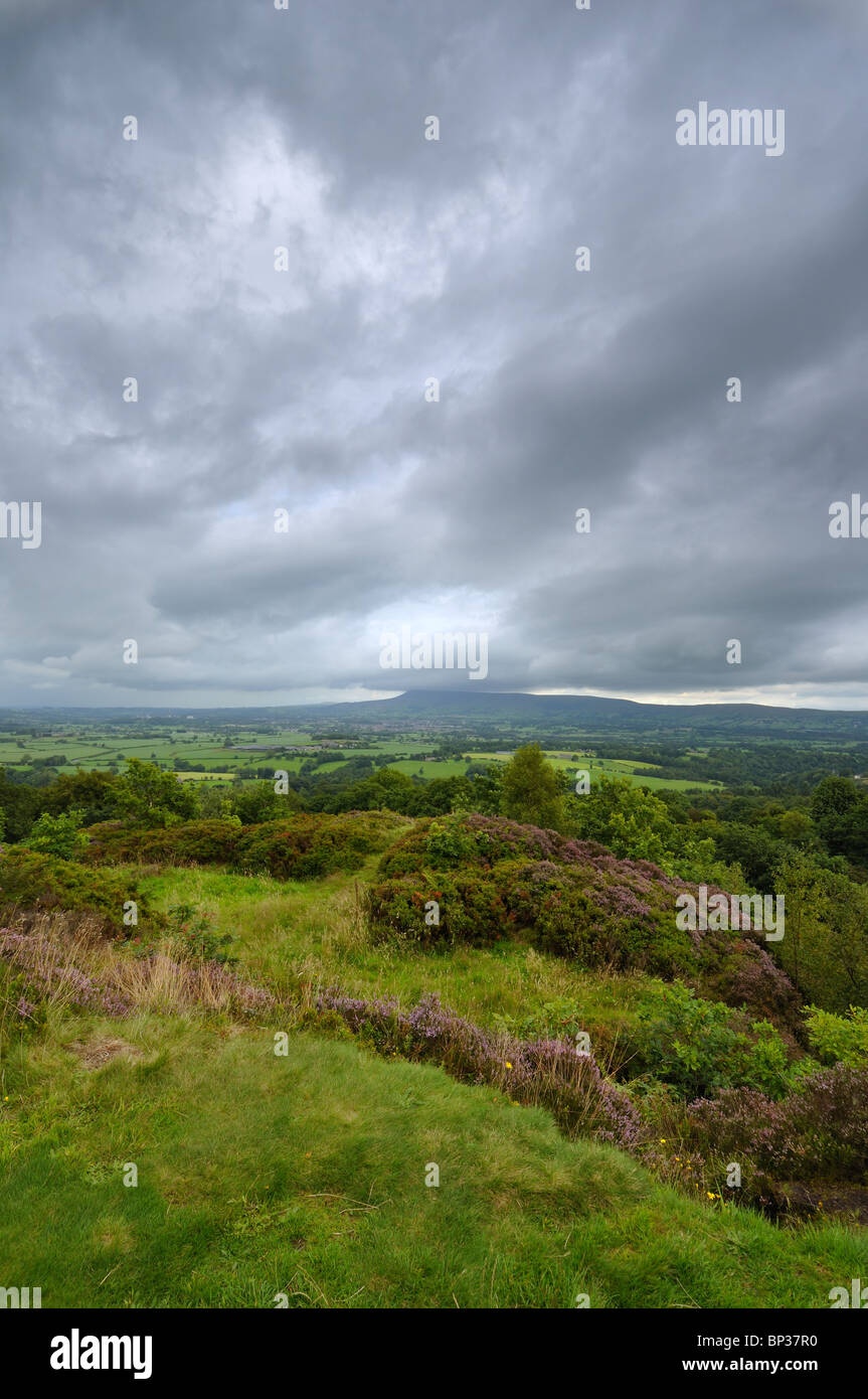 A heavy sky looking over to Clitheroe and Pendle Hill from Kemple End ...