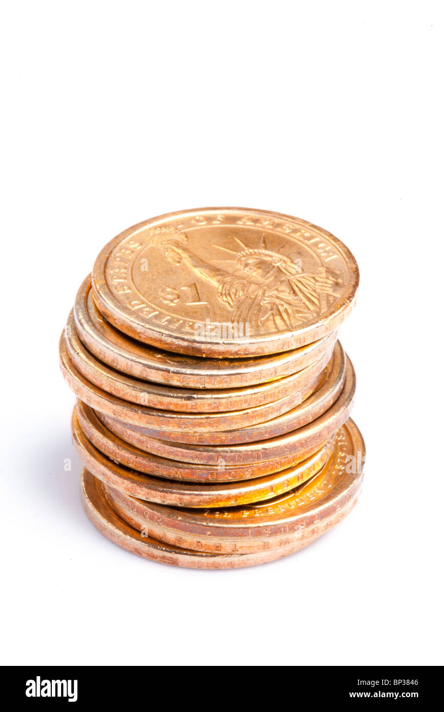 pile of coins on white background Stock Photo - Alamy
