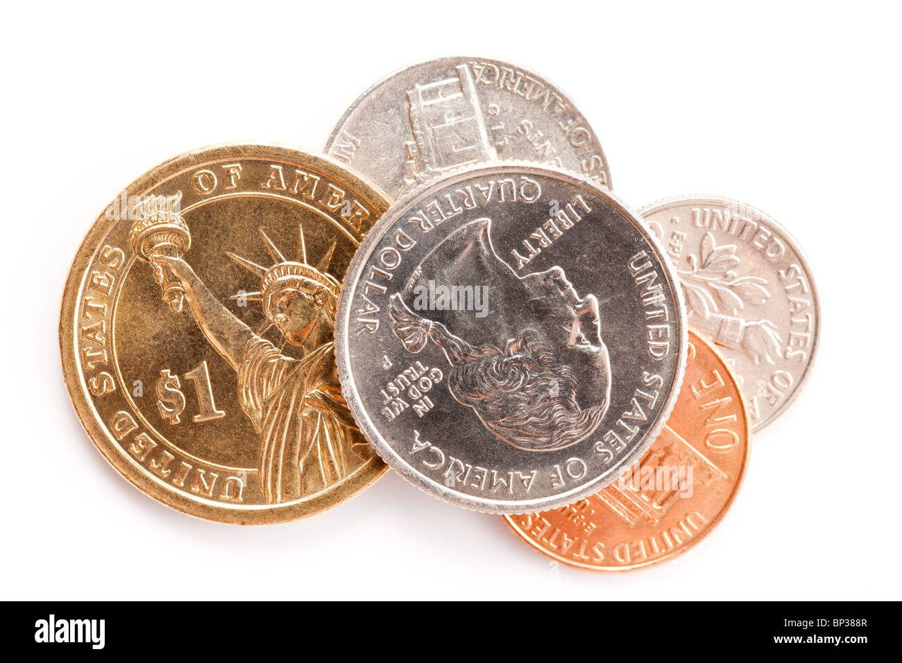 the american coins on white background Stock Photo - Alamy