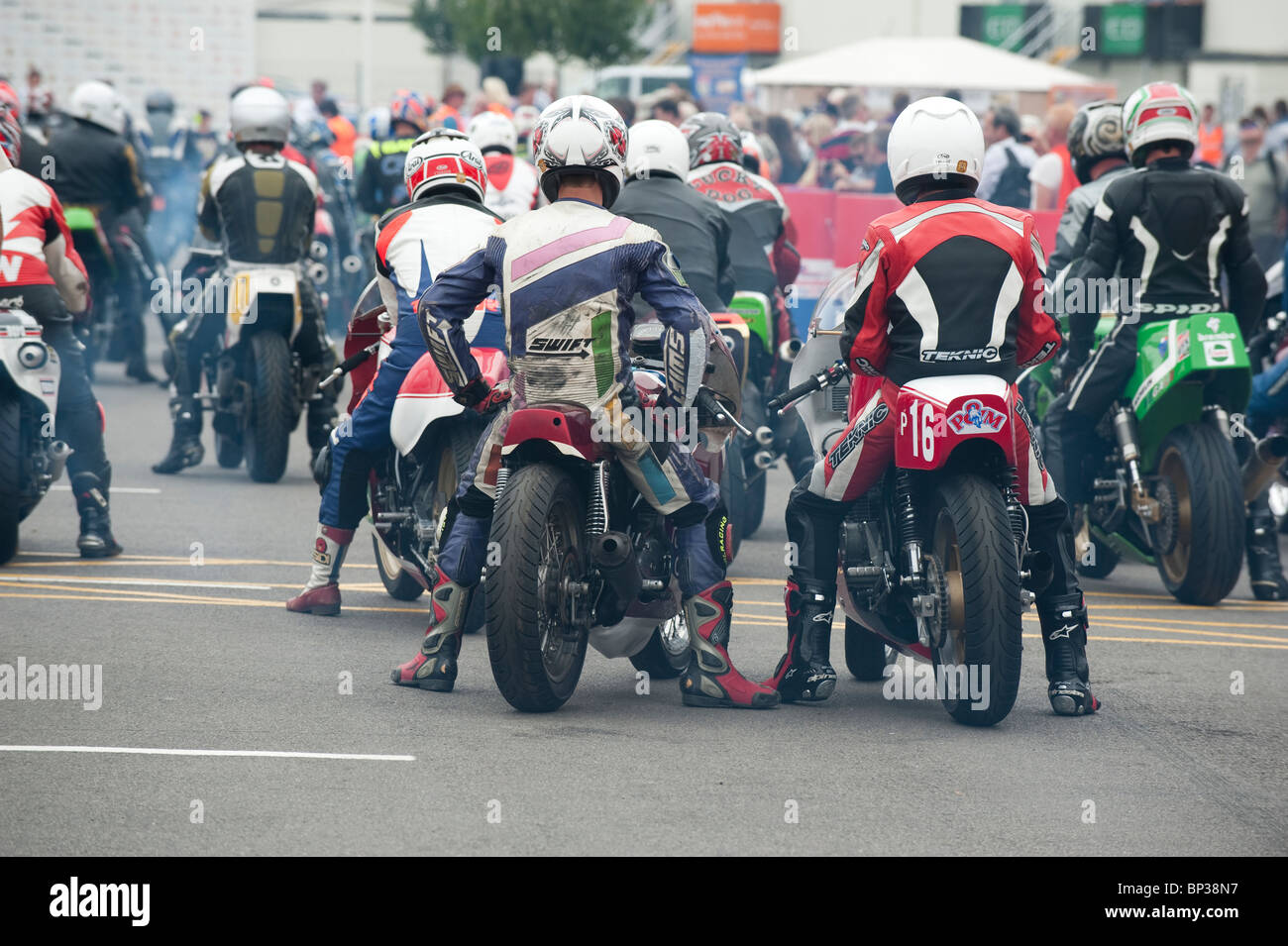 Racing motor cycles in the paddock, 2010 Silverstone Classic, UK Stock ...
