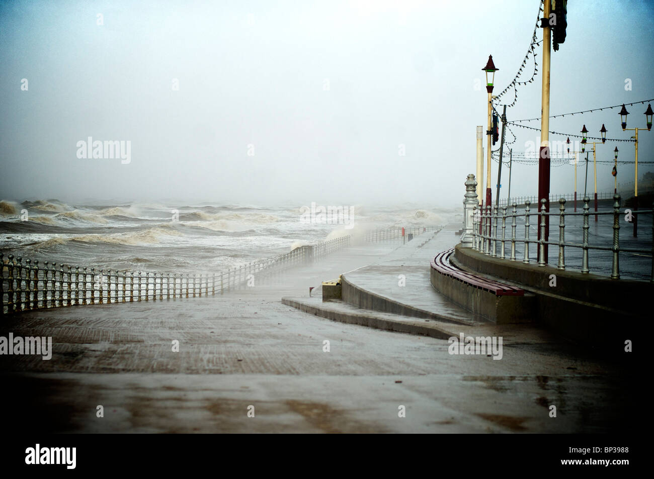 Stormy sea crashes on to seafront at Blackpool Stock Photo - Alamy