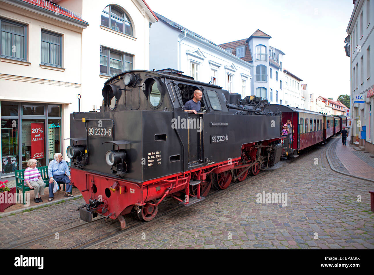 the steam train "Molli" going through the town centre of Bad Doberan ...