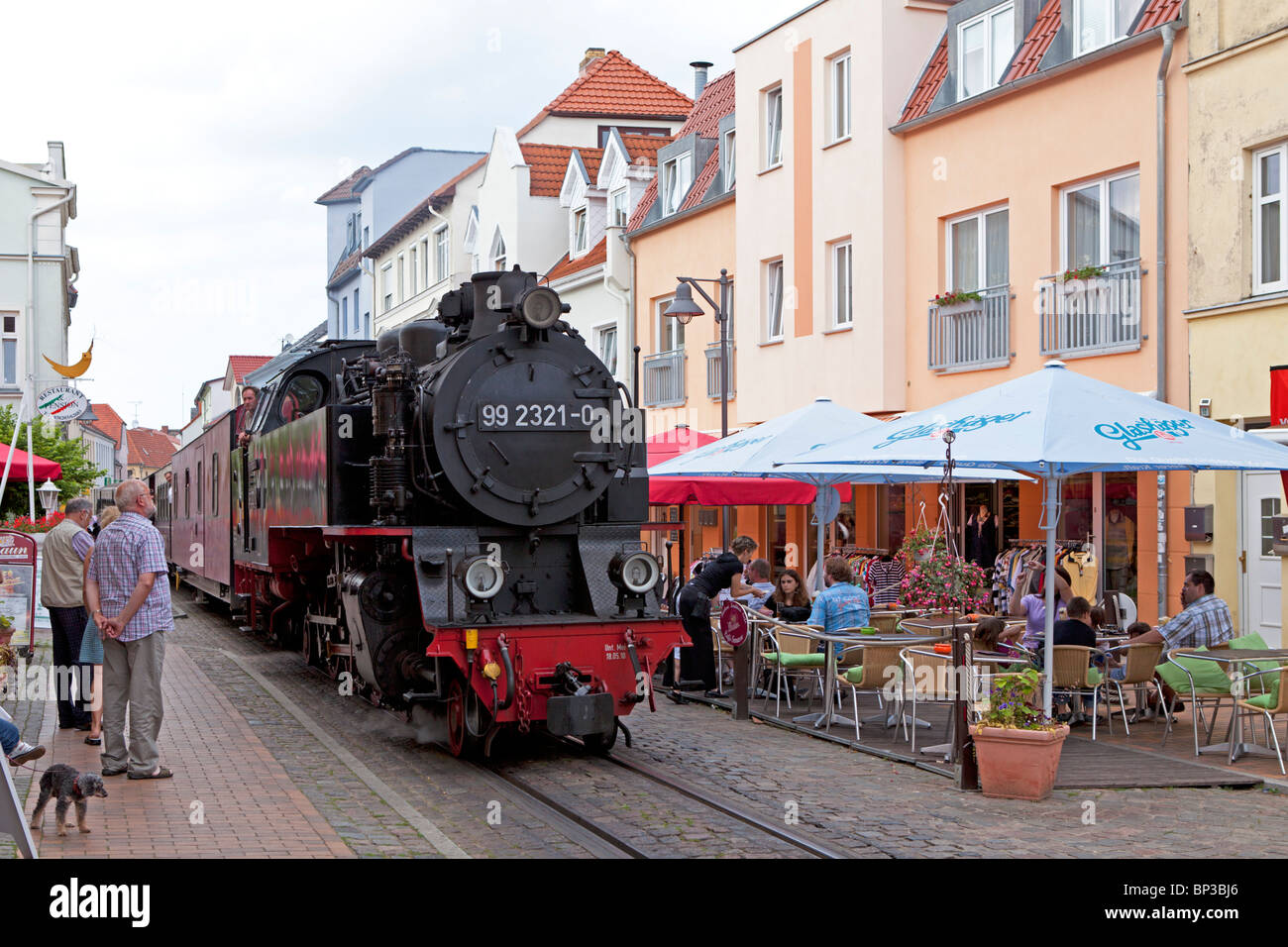 the steam train "Molli" going through the town centre of Bad Doberan ...