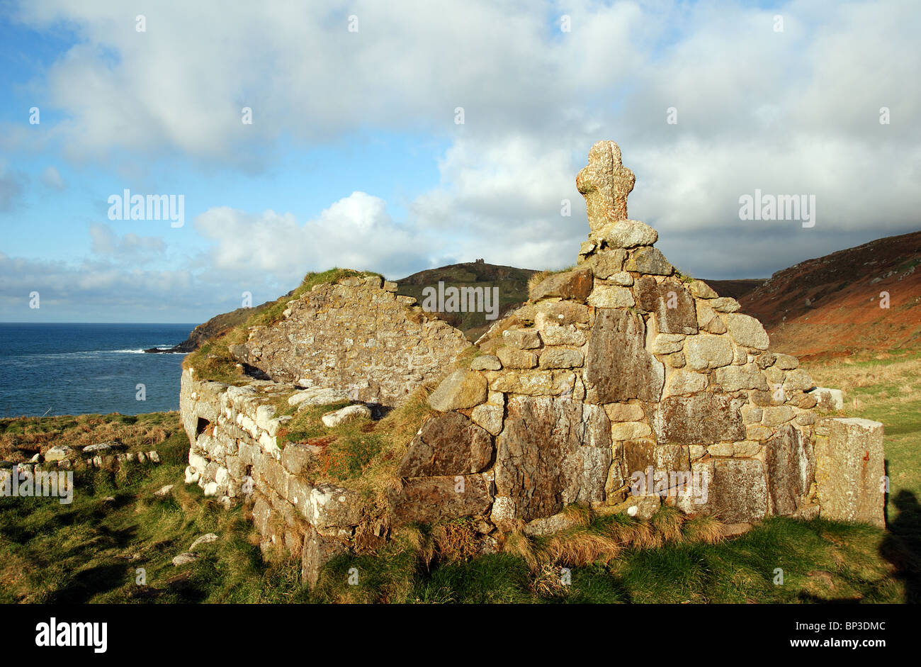 the ruins of St.Helens oratory at Cape Cornwall, UK Stock Photo - Alamy