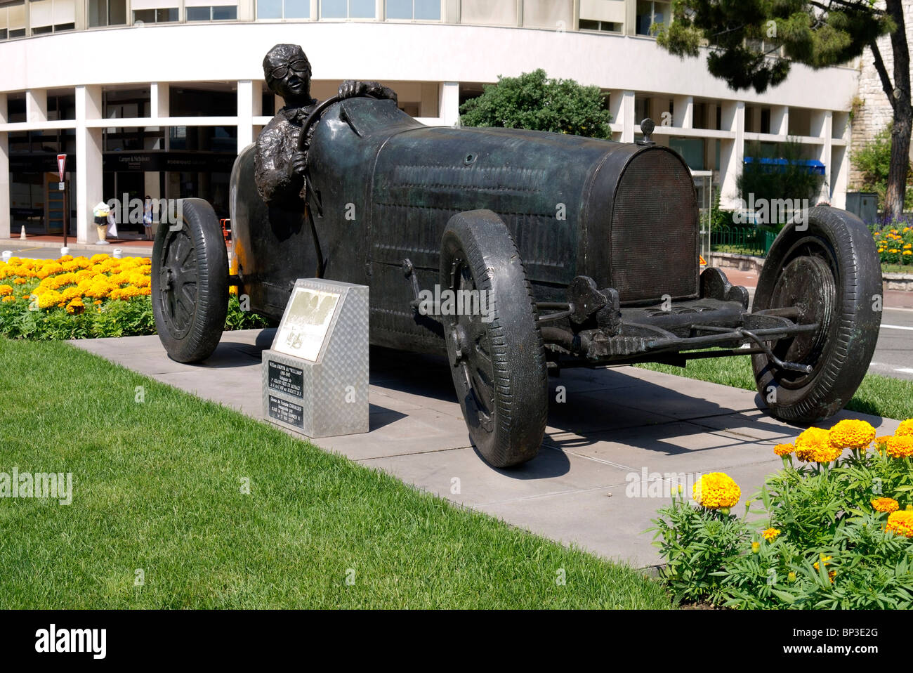 Bronze statue of William (WILLIAMS) Grover in his Bugatti 35B, winner ...