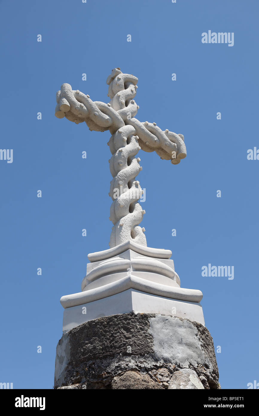 Cross on the top a hill at the Pena National Palace in Sintra, Portugal ...