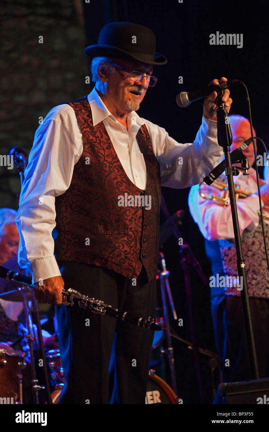 Mr Acker Bilk MBE (Bernard Stanley Bilk) playing clarinet at Brecon ...