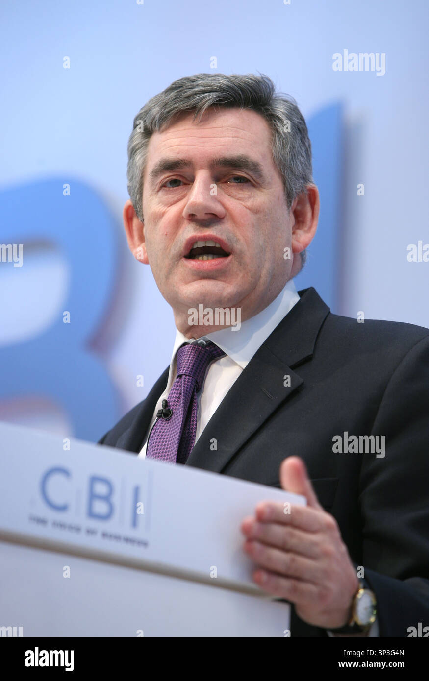 Former Prime Minister Gordon Brown speaking at the CBI Conference Stock ...