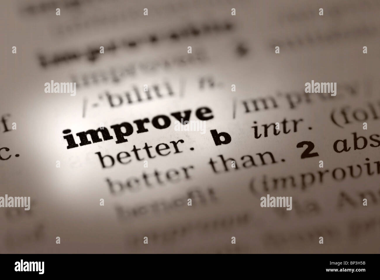 Improve Dictionary definition single word with soft focus Stock Photo ...