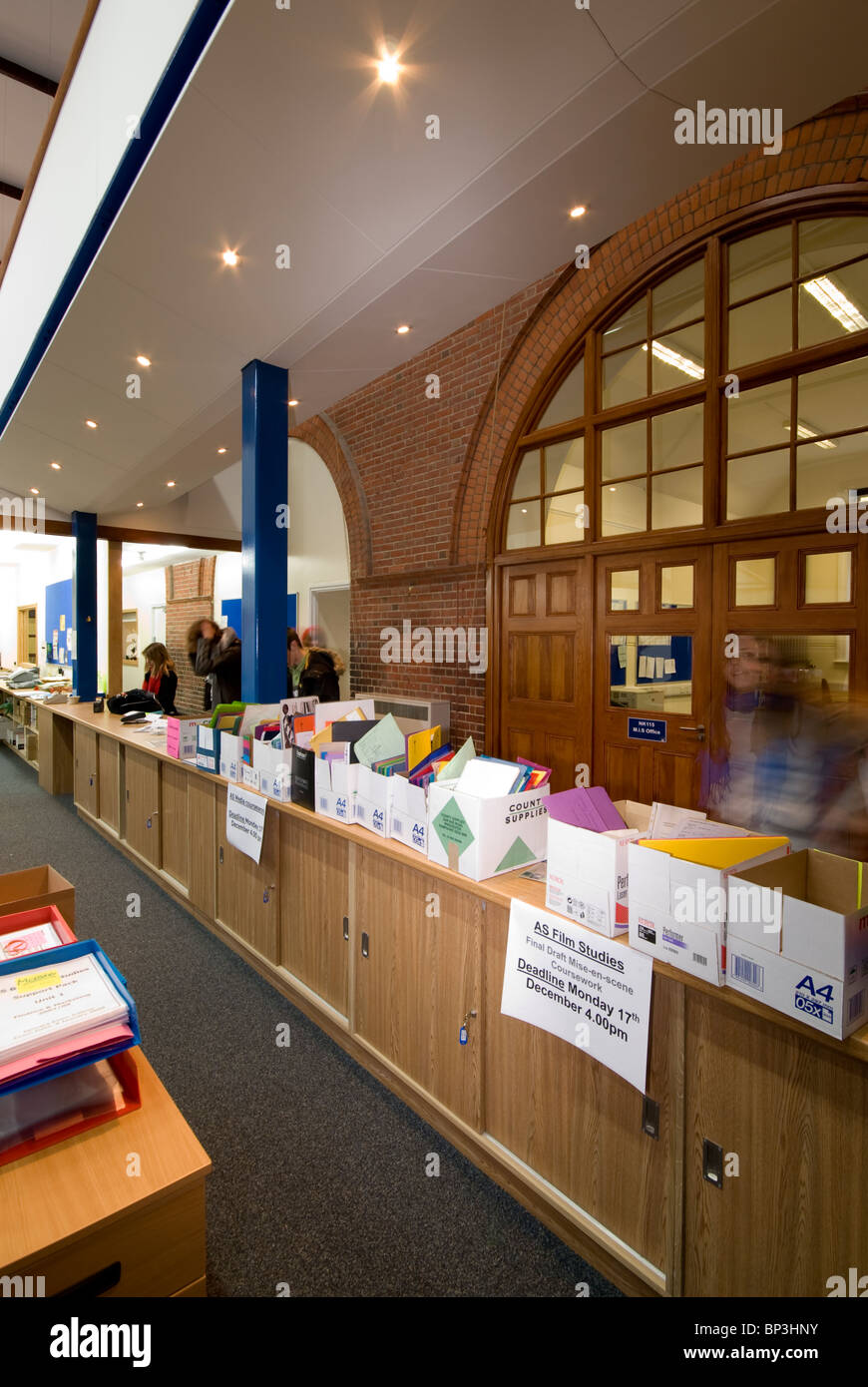 Peter Symonds College library and desk Stock Photo - Alamy