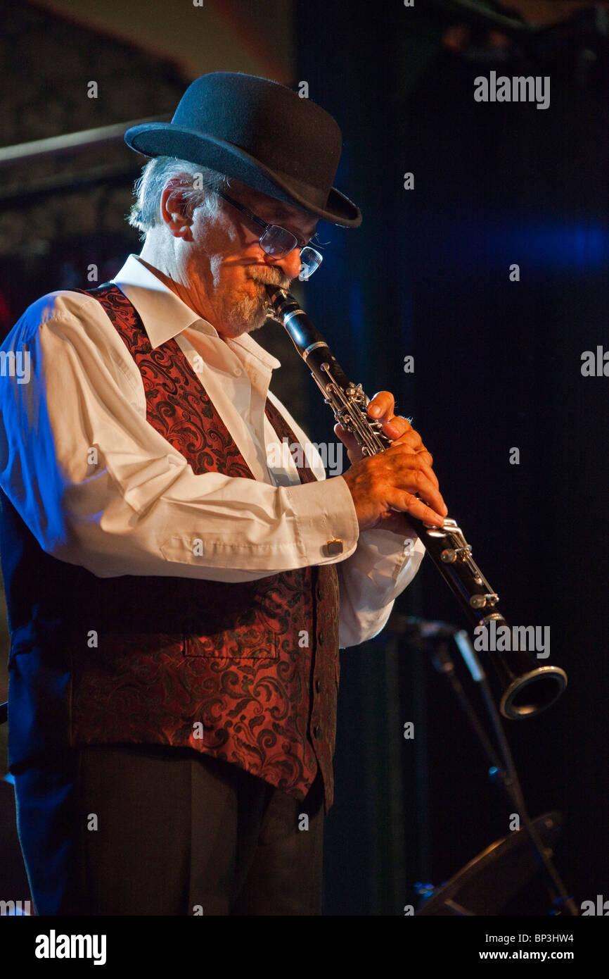 Mr Acker Bilk MBE (Bernard Stanley Bilk) playing clarinet at Brecon ...