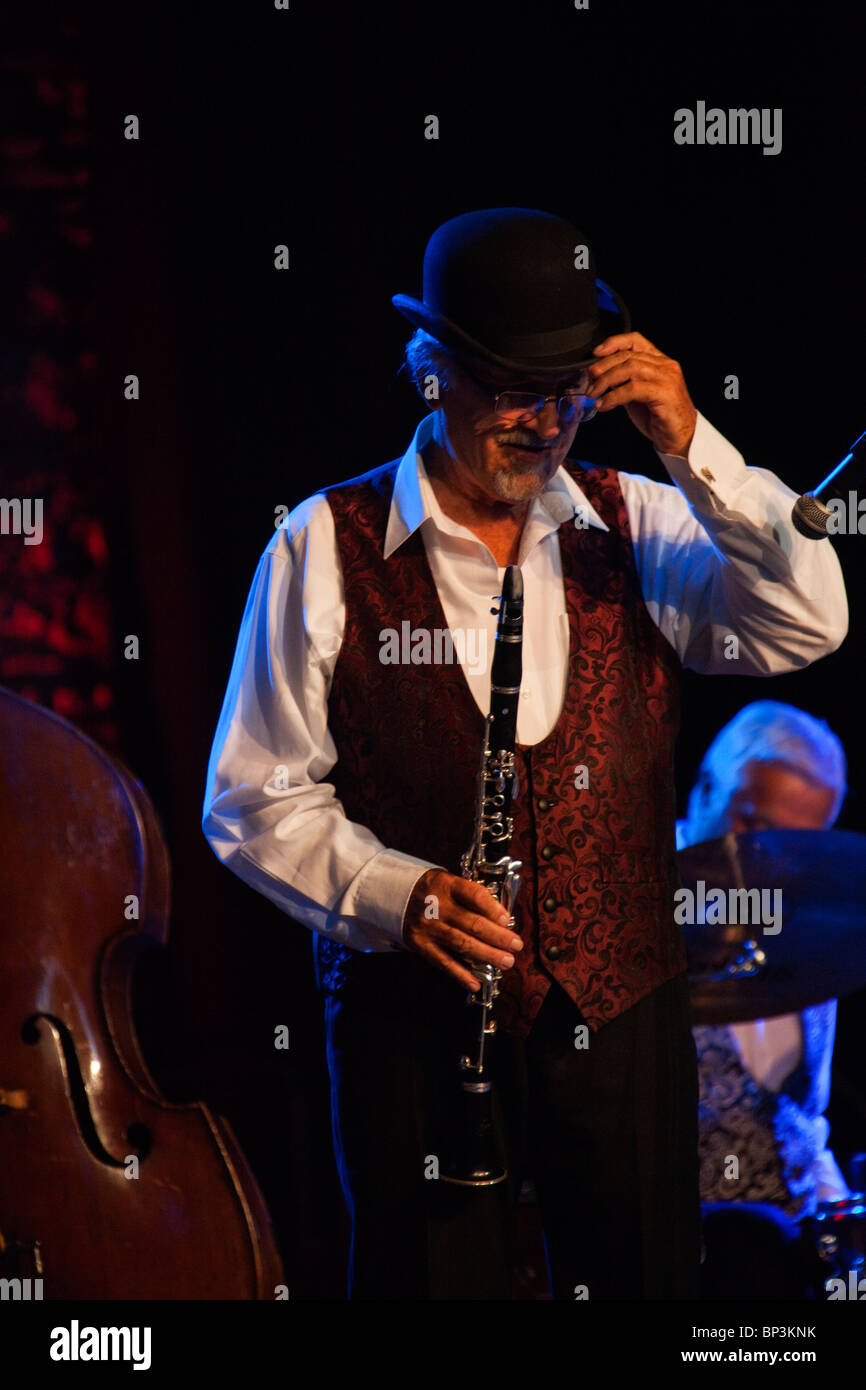 Mr Acker Bilk MBE (Bernard Stanley Bilk) playing clarinet at Brecon ...