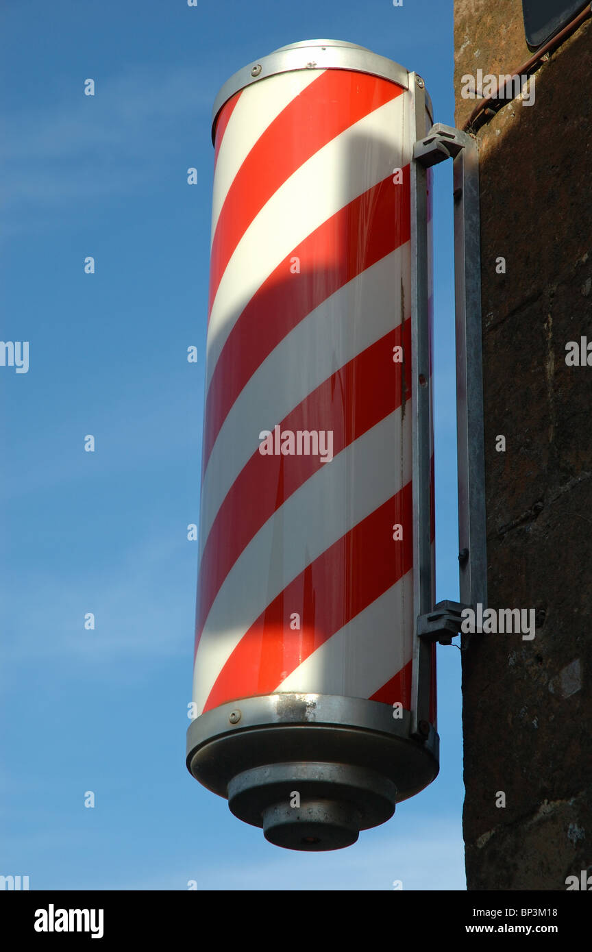 red and white striped barbers pole, Uppingham, Rutland, England, UK ...