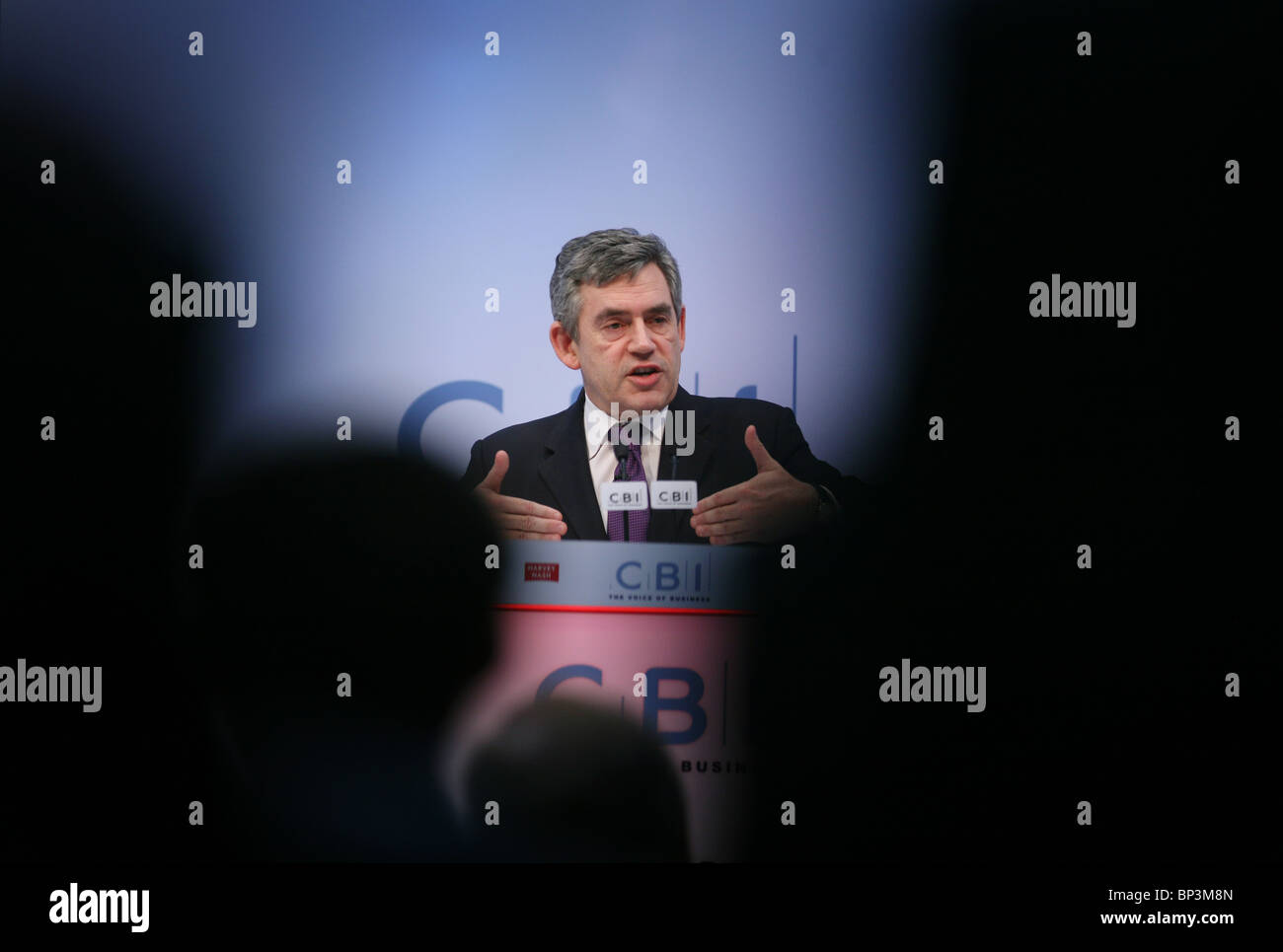 Former Prime Minister Gordon Brown speaking at the CBI Conference Stock ...