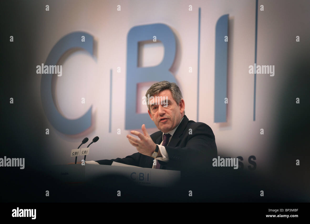 Former Prime Minister Gordon Brown speaking at the CBI Conference Stock ...