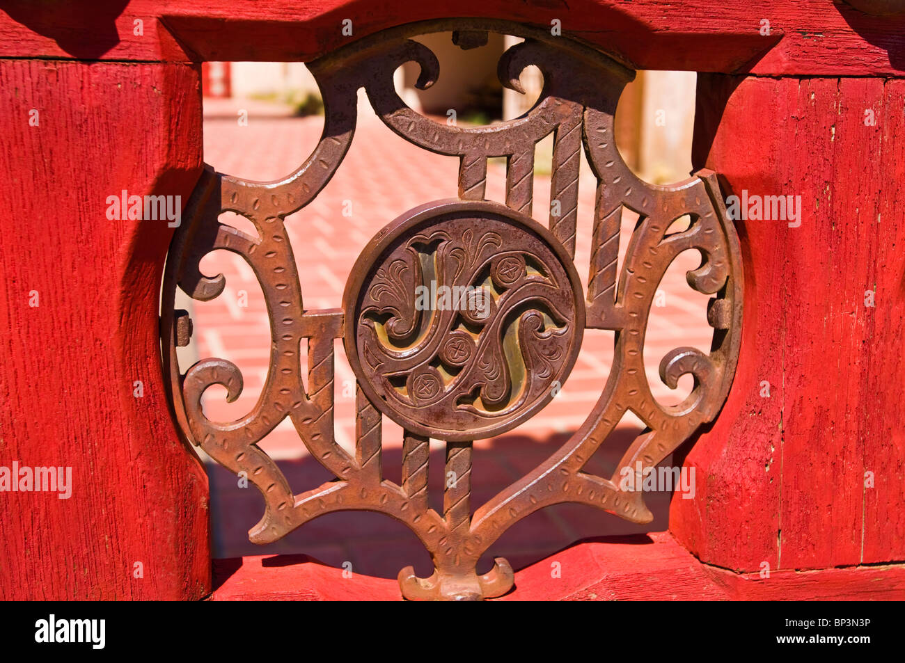 Red gate detail at Scottys Castle, Death Valley National Park ...