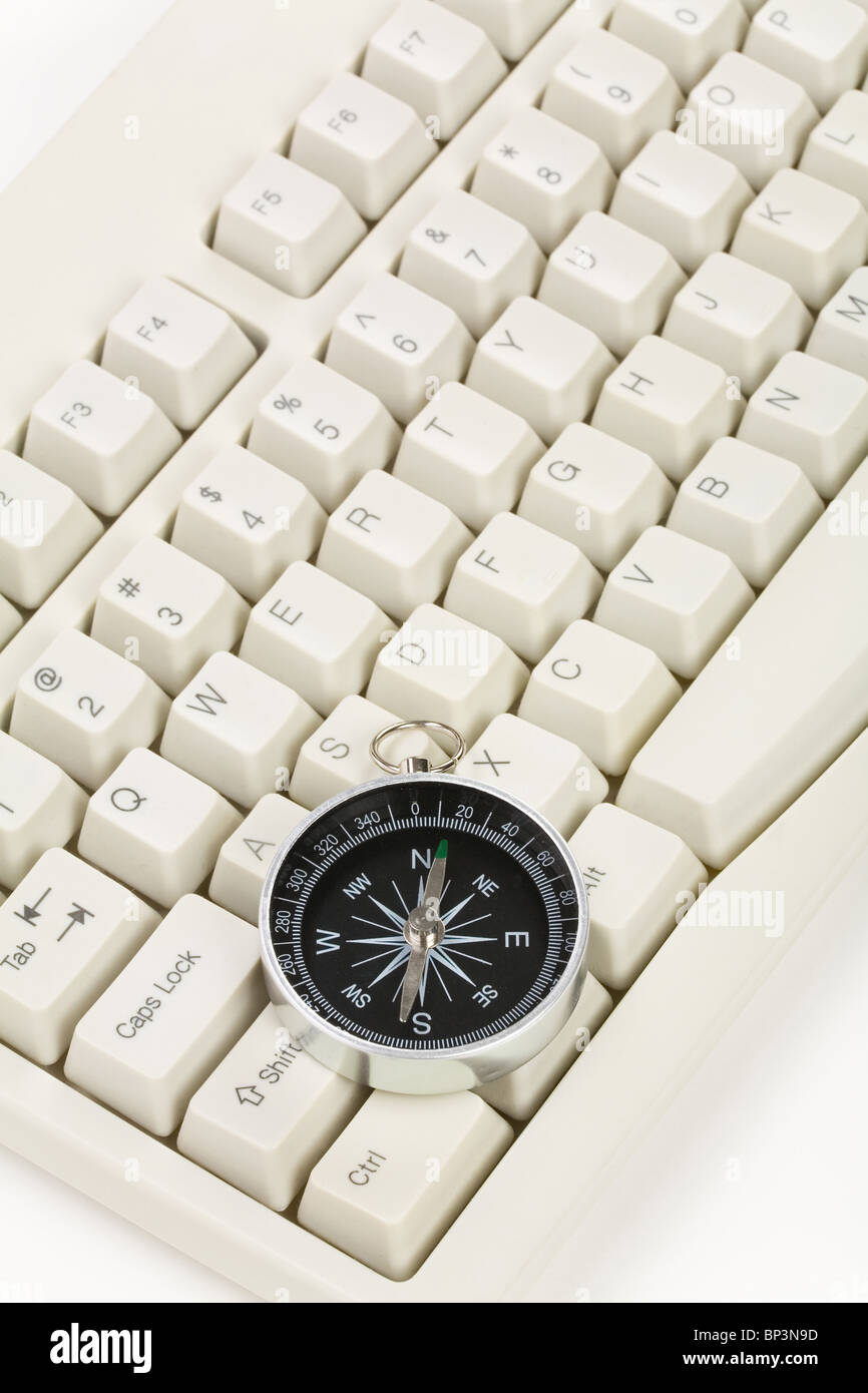Computer Keyboard and Compass, internet concept Stock Photo - Alamy