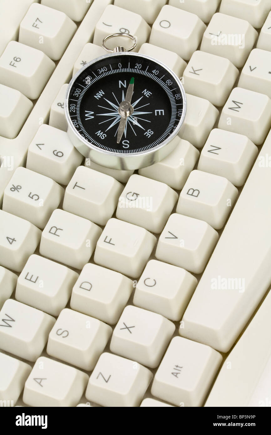 Computer Keyboard and Compass, internet concept Stock Photo - Alamy