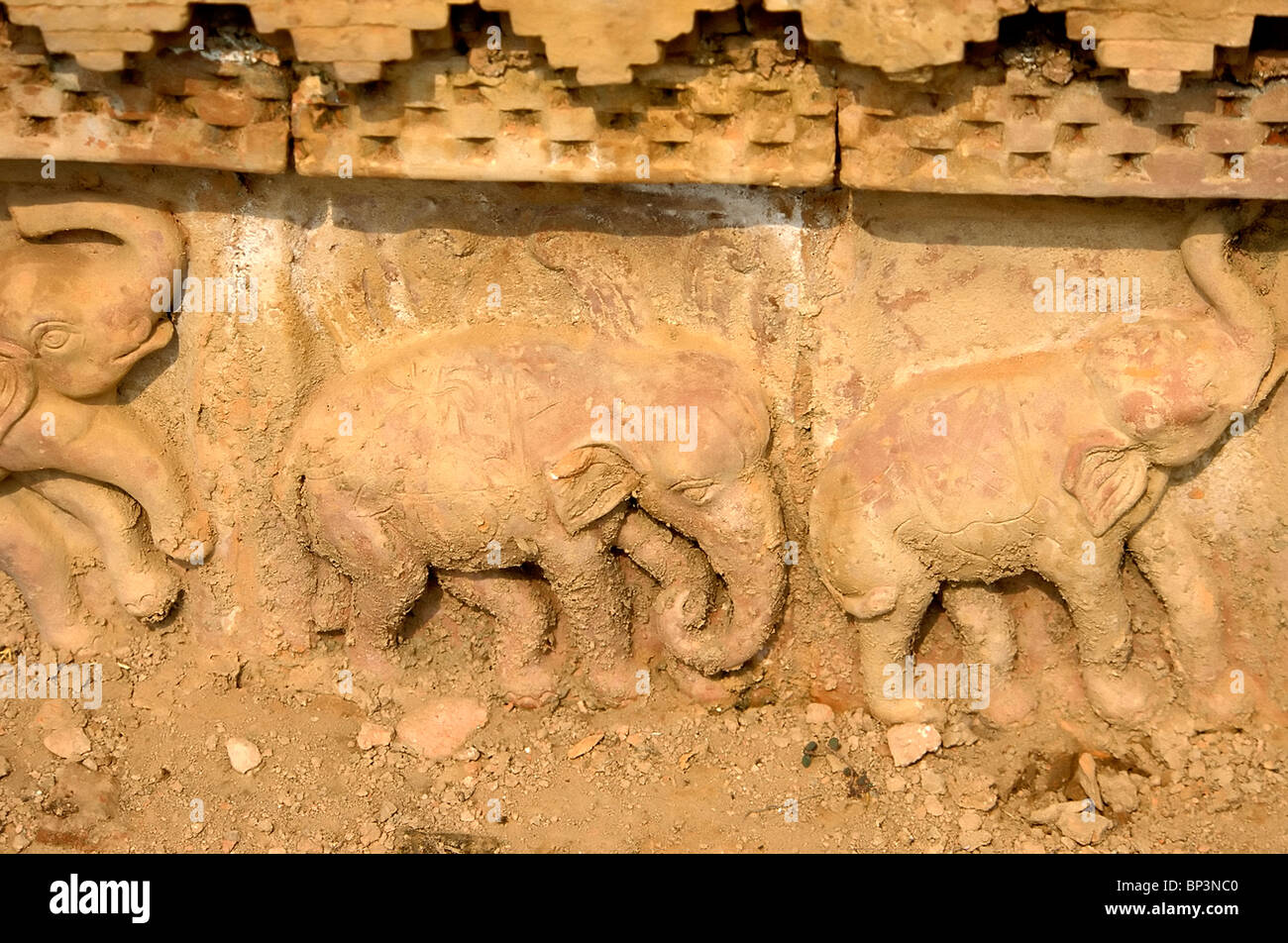 Elephant bas-reliefs at the base of the Buddhist Vihara at Paharpur ...