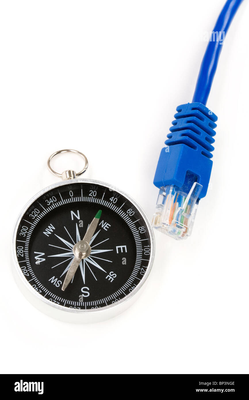 Computer cable and Compass, internet concept Stock Photo - Alamy
