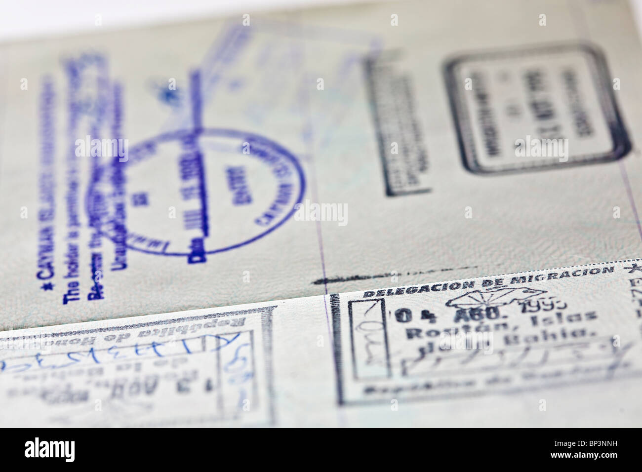 country stamps on US passport shallow dof Stock Photo - Alamy