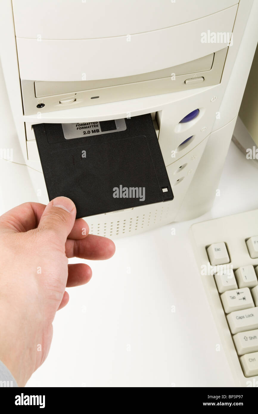 Desktop Computer and floppy Disk close up shot Stock Photo - Alamy