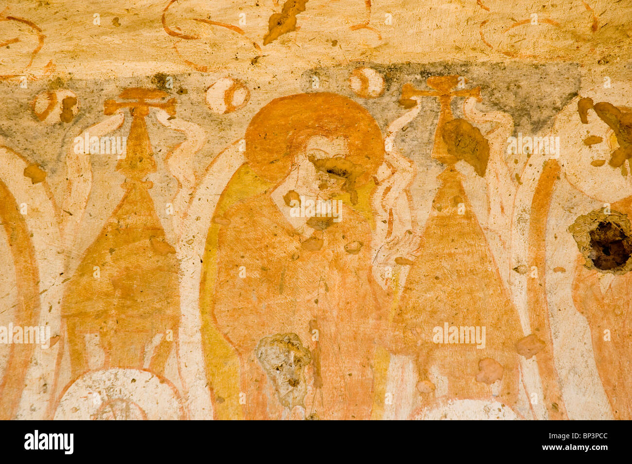 Afghanistan, Bamiyan. Details of a fresco on the ceiling of a chamber ...