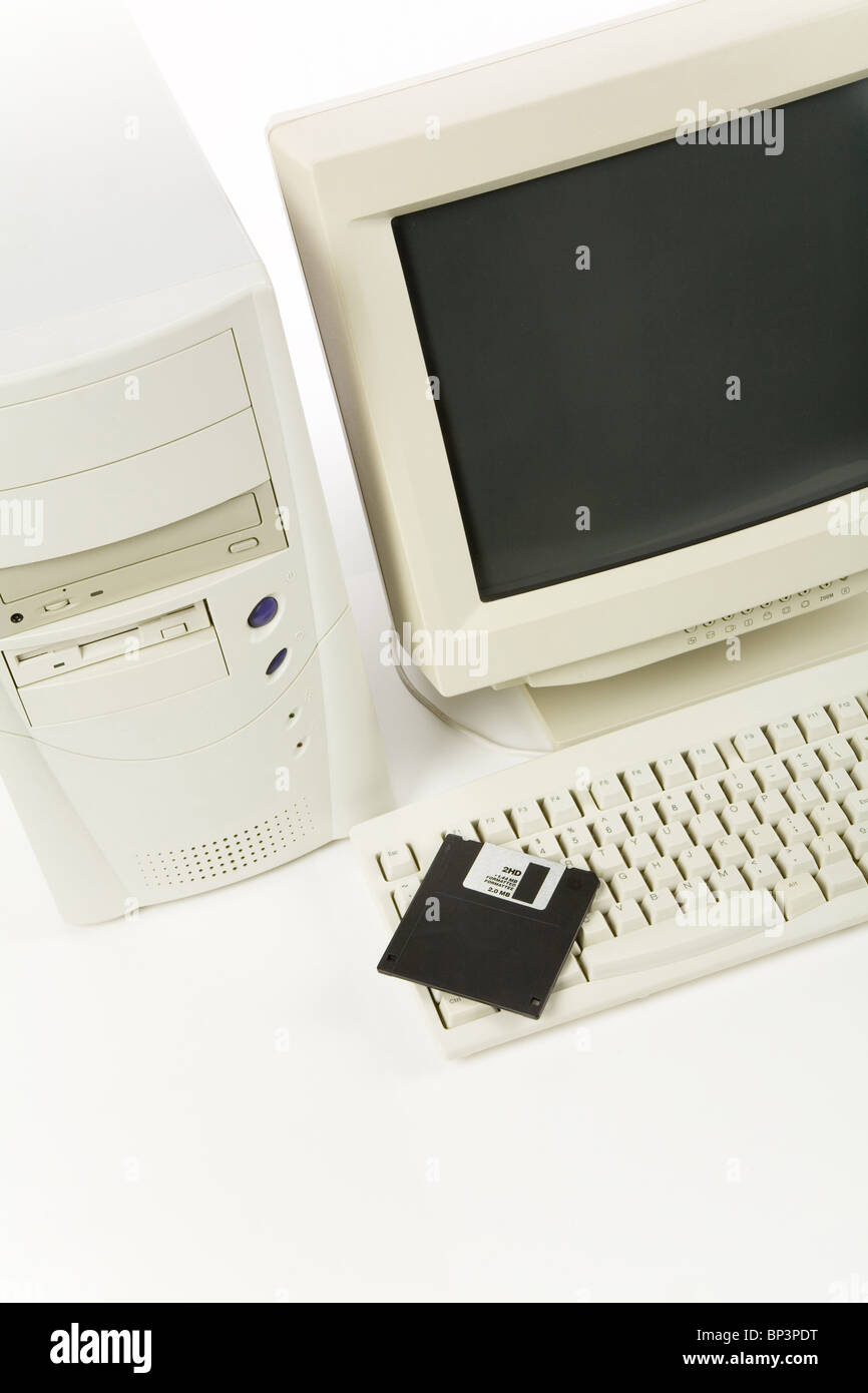 Desktop Computer and floppy Disk close up shot Stock Photo - Alamy