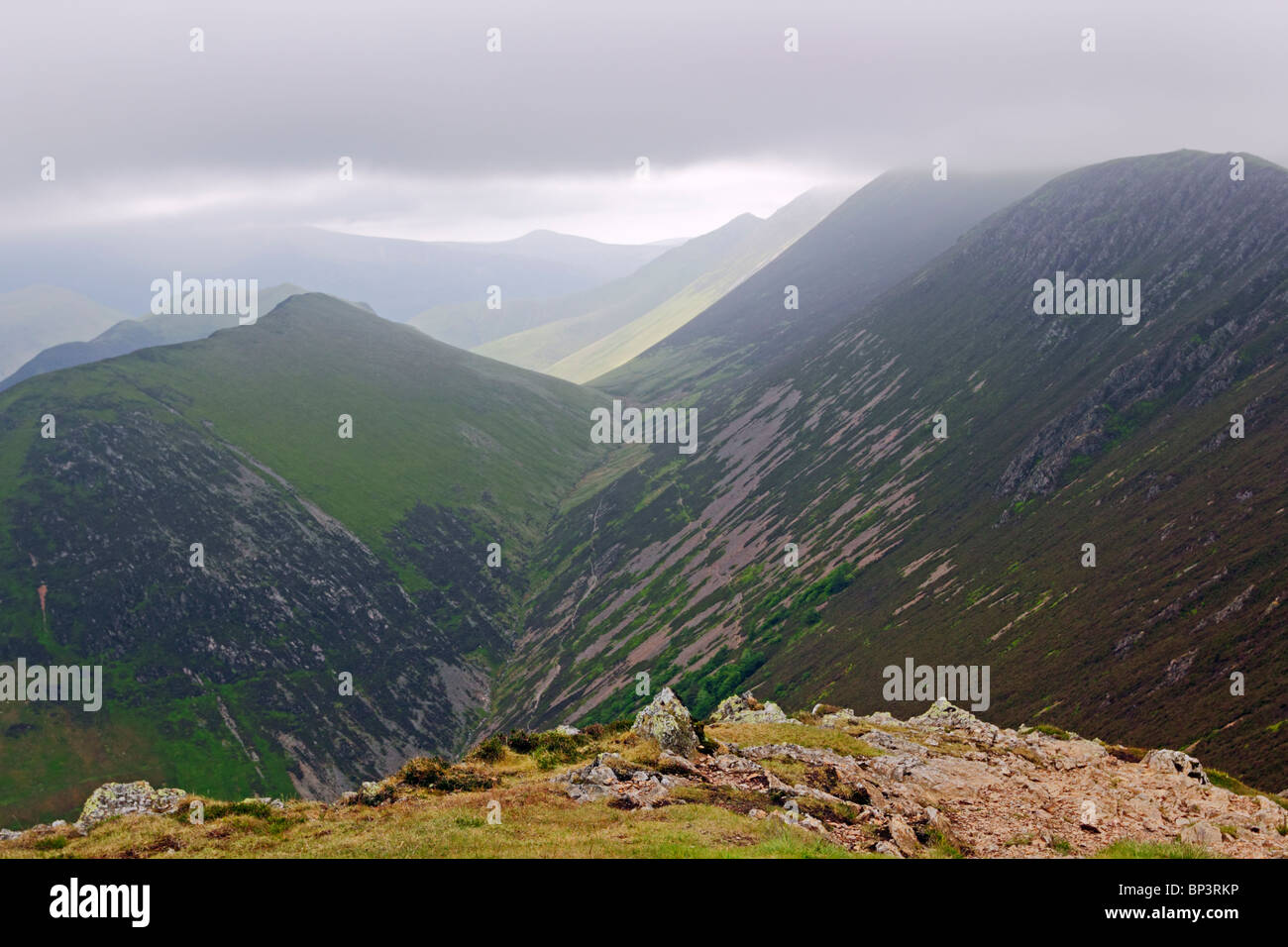 Looking down Rigg Beck Valley from Causey Pike in the Lake District ...